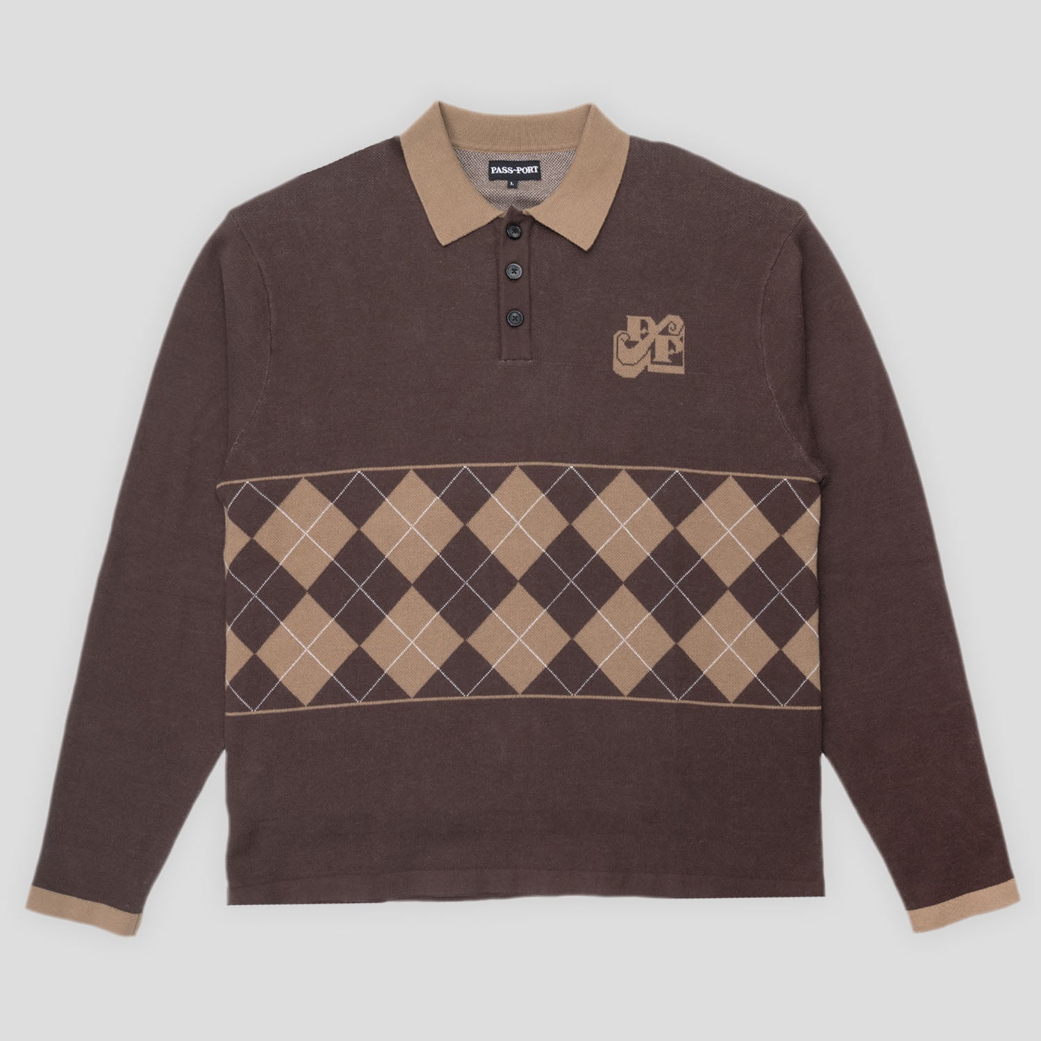 Pass~Port Tilde Stamp Knit Long-sleeve Polo - Chocolate – Pass~Port USA